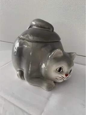 Other | Vintage Grey Ceramic Cat Cookie Jar | Poshmark